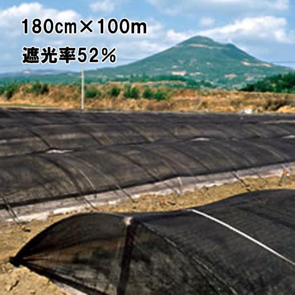 幅：180cm長さ：100m遮光率：52%色：黒材質：テトロン防虫・防風などいろいろな用途に役立ちます。＜特長・効果＞原糸に『テイジン(R)テトロン(R)』を使用しているので、非常に強度があり、耐候性・耐薬品性に優れています。湿潤時の縮みも...
