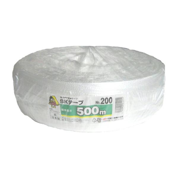 標準長さ：500mタイプ：ソフト品番：No.200色：白引張強度：744N（76kgf）材質：ポリプロピレン＜特長・効果＞野菜や果物、古紙、材木等、色々な物の結束に使える、やわらかくて結びやすいひもです。引っ越しの際の荷物の結束にも役立ちます。
