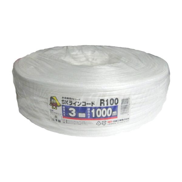 太さ：3mm標準長さ：1000m品番：R100色：白材質：ポリプロピレン＜特長・効果＞ソフトで伸びにくく、しっかり結べます。梨棚やお茶俵の結束、陶器関係の結束などに使われます。