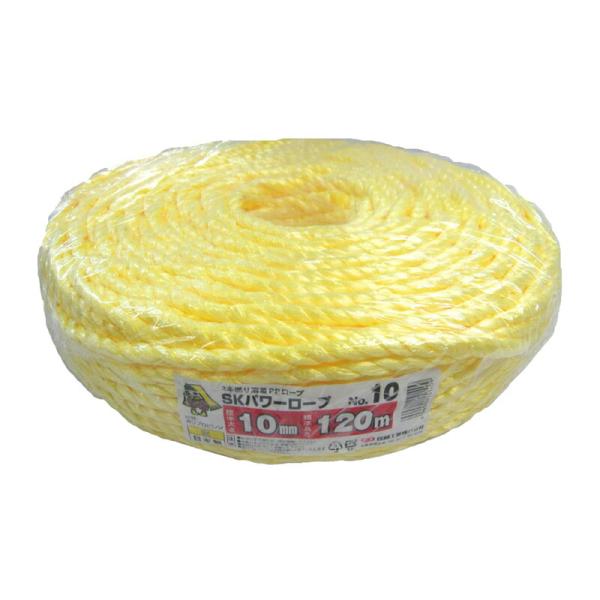 太さ：10mm標準長さ：120mタイプ：溶着品品番：No.10色：黄引張強度：2450N（250kgf）材質：ポリプロピレン＜特長・効果＞農業用から漁業関係、一般産業用まで幅広い用途で使われます。３本よりで強度は抜群！しっかり結べて結束後も...