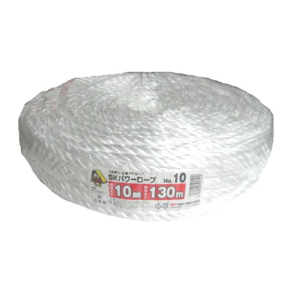太さ：10mm標準長さ：130mタイプ：溶着品品番：No.10色：白引張強度：2352N（240kgf）材質：ポリプロピレン＜特長・効果＞農業用から漁業関係、一般産業用まで幅広い用途で使われます。３本よりで強度は抜群！しっかり結べて結束後も...