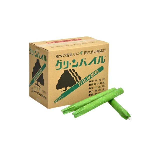グリーンパイル ラージ 50本入登録番号：生第92839号種類：化成肥料成分：チッソ(N)17：リンサン(P)10：カリ(K)10形状：棒状内容量：1箱 50本入りジェイカムアグリの樹木専用打込み肥料「グリーンパイル」です。打ち込むだけで土...