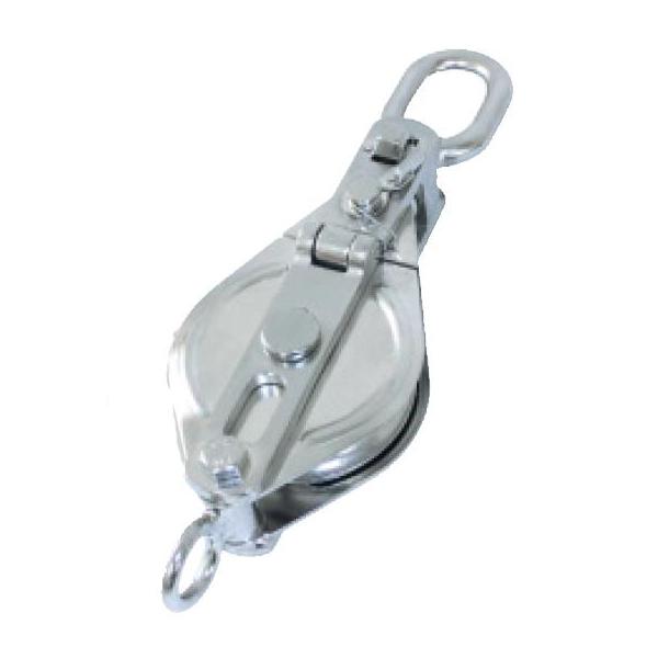 ステンレス滑車ステンレススナッチ オーフ型●すべてベケットが付いています。型式 75×1SOS車径 75mm使用荷重 500kg全長A 260mm横巾B 85mm厚さC 38mm溝巾 15mm自重 1.6kgメーカー スリーエッチ HHH