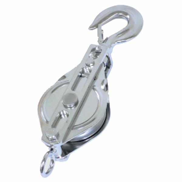 ステンレス滑車ステンレスブロック フック型●すべてベケットが付いています。型式 75×2BS車径 75mm使用荷重 500kg全長A 270mm横巾B 85mm厚さC 83mm溝巾 15mm自重 2kgメーカー スリーエッチ HHH