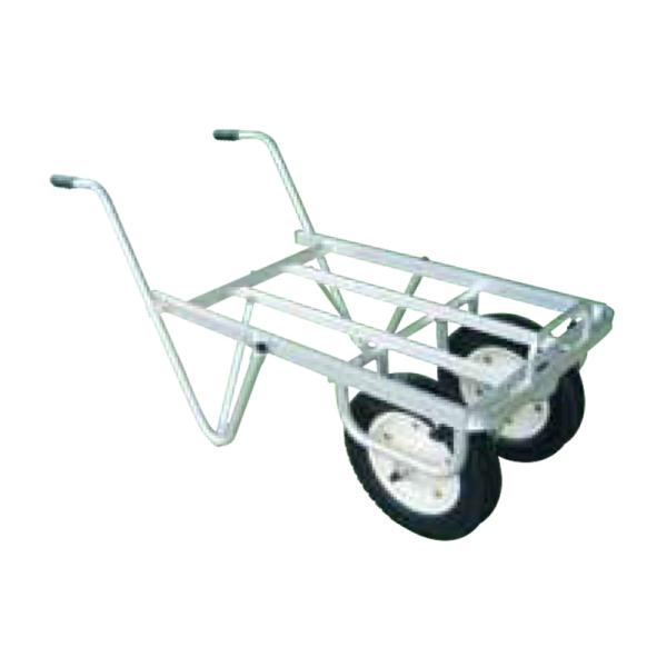 アルミ組立式アルコン前輪2本で安定走行！最大積載量：80kg荷台サイズ：幅525、長さ820〜1150mm全長：1300mmハンドル高さ：530mmタイヤ：3.25-8　ノーパンクハートタイヤタイヤ芯々：335mm重量：12.3g