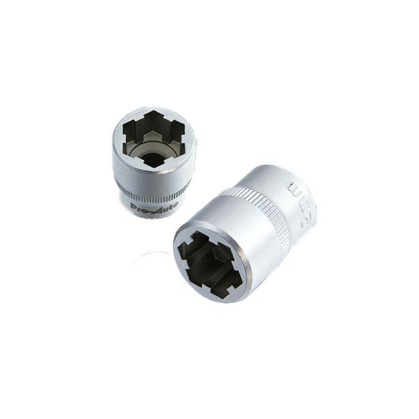 角が丸く磨り減った、固く錆び付いたボルトやナットにがっちりと噛み込んで簡単に緩めることが出来る特殊ソケットです。製品説明エクストラクターソケット17mm