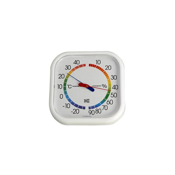 【商品紹介】大きめで温度と湿度を確認できる「温湿度計」です。裏側には壁掛け用の穴と据え置き用にスタンドも付いています。カラーは２種類、お部屋のイメージに合わせてお選びください。メモリが大きく見やすいのも特徴です。【規格】●測定範囲　　　温度...