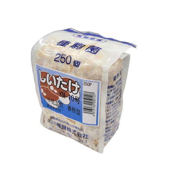 しいたけ KM-11号種駒 250個入 袋品種：しいたけ KM-11号特性：〈中高温性〉中葉・中肉特徴：原木栽培用 菌床栽培用発生時期：晩春・初秋 3月〜12月発生温度：10〜22℃適合ドリル径：8.5mmきのこは菌を植えて標準で2年目の夏...