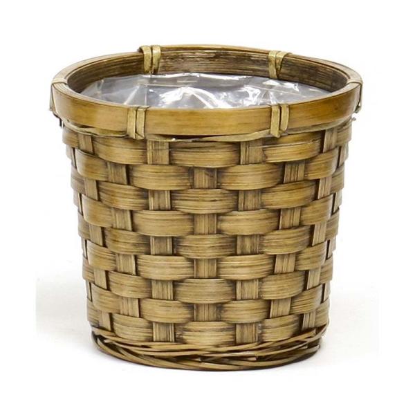 ポット4号サイズ（別売り）が対応します。中はビニール付き。サイズ違いもございます。メーカー名：エスジーワンダーゾーン巾広バンブー ダ鉢 4号132-20340-4　4951169043307材質：竹、PEサイズ：φ15.5×14H(内寸φ1...