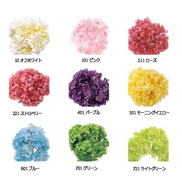 プリザーブドフラワーアレンジ製作の必需品！使いやすい花形・サイズが特徴のアジサイです。花と花との隙間を埋めるのに、とっても便利。世界各国から厳選した生花を大地農園国内自社工場で加工しています。メーカー名：株式会社大地農園ご希望のカラーをご選...