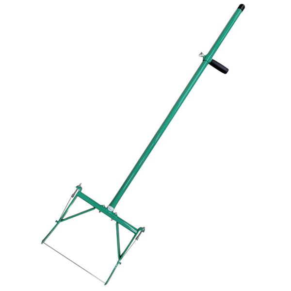 育苗箱から土壌にはった根を切り取りやすくします。腰をかがめず根をカット！・ピアノ線使用のため、切れ味が良い。・立ったままの作業で足腰の負担が少ない。・ピアノ線の交換が簡単にできます。・スペアのピアノ線が5本ついています。型式：MK外形寸法：...