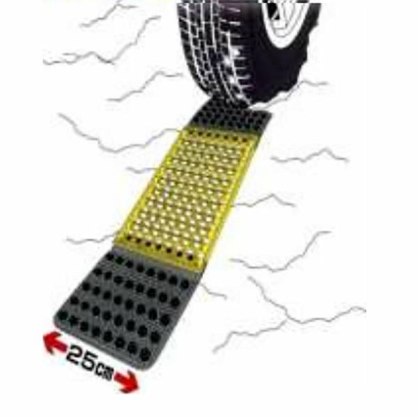 大型のミニバンや中型のトラックにも対応できるワイド25cm幅の脱出ボード！起伏の大きな網目がタイヤをしっかりグリップ。ゴムボード付でタイヤのスリップを防ぎます。ボード裏面には凍った路面を離さないスパイク付。サイズ：約幅25×奥行90×厚さ2...