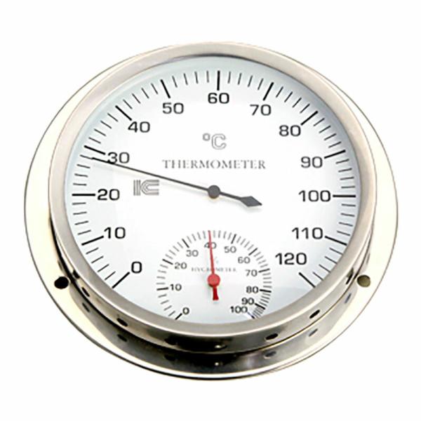 【商品紹介】バイメタル式のサウナ用の温湿度計です。温度と湿度が、ひとつの文字盤に表示され、ひと目で確認できます。ステンレス製のボディ部分に通気用の穴があいていて、計器部分への空気の通りも良く水が溜まりにくい設計になっているので、他のバイメタ...