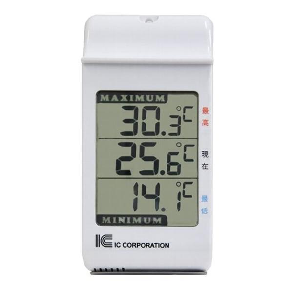 【商品紹介】最高温度/現在温度/最低温度をひと目で確認することができます。クリアボタンを押すまで「最高温度」「最低温度」を記憶します。の文字シールは必要に応じてお使いください。（画像は貼ってある状態です）吊り下げタイプの温度計ですが、市販の...
