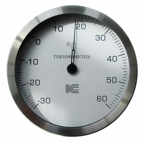 【商品紹介】バイメタル式の大型温度計です。広いフロアに最適です。フレーム部分はアルミニウム製で、シンプルなデザインです。裏面に穴がありますので、釘やフックなどで壁に掛けてお使いください。【規格】●測定範囲：温度 −30〜60℃●サイズ（約）...