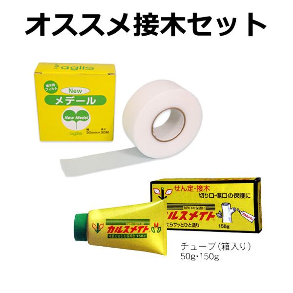 ★おすすめ接木セット内容ニューメデール：ご希望のサイズをお選び下さい。カルスメイト：150g●ニューメデール特徴容易な作業で大きな省力化を実現し、活着成績も抜群ですので、接ぎ木用テープとして世界中で愛用される接木テープです。簡単な準備と容易...
