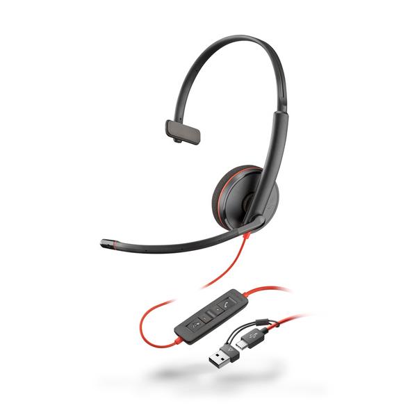 【発売日：2023年11月10日】8X214AA HP 8X214A Poly Blackwire 3210 USB-C +USB-A 変換アダプタ付 片耳 有線モデル ノイズキャンセリングマイク搭載