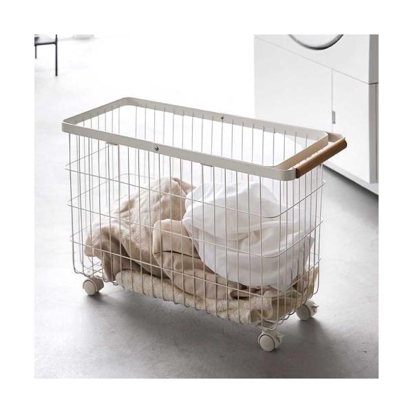 おしゃれ スリム コンパクト モダン ナチュラル ラクラク移動 ストッパー付き 出しやすい 入れやすい ロータイプ 洗濯物入れ 脱衣所 洗濯機横 便利グッズ 天然木 生活雑貨 ホワイト