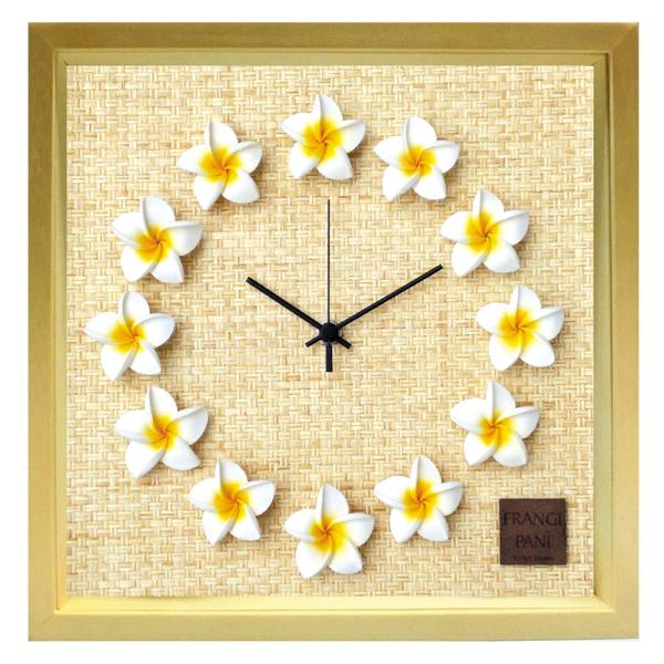 FrangiPani Clock2（フレームカラー：ナチュラル）（プルメリア：イエロー）人気のプルメリアを文字盤にあしらった掛け時計ハワイアン・アジアン好きに人気のフランジパニ（プルメリア）を文字盤にレイアウトした掛け時計です。場所を選ばず...
