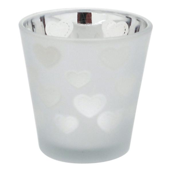 ハート柄キャンドルホルダー シルバー 銀色（キャンドルスタンド）多数のハート模様が浮き出るガラスホルダーサイズ・容量本体：φ65×H65mm生産地：中国素材・成分：本体／ガラス商品札：無し注意事項■近くに燃えやすいものを置かず、安定した場所...