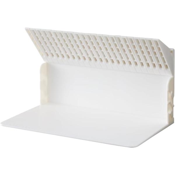 本などを手前側から差し込むとストッパーが上がり、両サイドのストッパーが差し込んだものを保持するので倒れません。数冊のうち1冊だけ抜き取っても抜き取ったところのストッパーだけが下がり、隣の本が倒れないので、戻す場所が分かりやすい。うら面には滑...