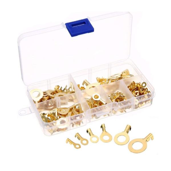 ◆商品名はコチラ：YFFSFDC 丸型端子セット 150個セット M3 M4 M5 M6 M8 M10キットコネクタキット 真鍮 リングケーブルラグ 丸型端子 ◆商品情報：・【パケージ内容】：丸型端子・150pcsセット。収納ケース*1個。...