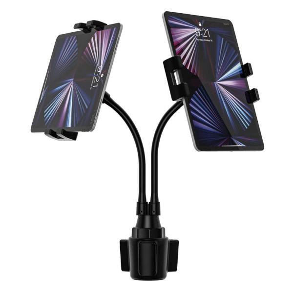 ◆商品名はコチラ：Charchendo 車載ホルダー タブレットカップホルダー ダブルグースネック iPadスタンド ドリンクホルダータブレットスタンド携帯マ ◆商品情報：・【360度自由回転】タブレット ホルダーとグースネックの接続は、3...