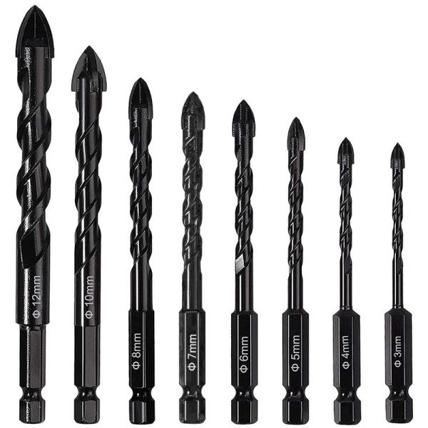 ◆商品名はコチラ：Kimlonton 8個入りセッ ト ガラスドリルビット 六角軸タイル 穴あけドリルビット 超硬四刃ドリルビット3mm 4mm 5mm 6m ◆商品情報：・【8種類のサイズ】8個のガラスドリルビットサイズは、3mm,4mm...