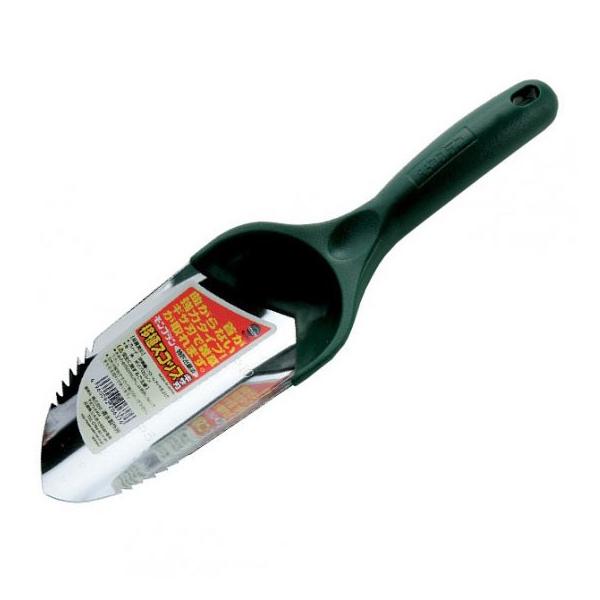 【コンセプト】花壇等での花の植え替え時、移植スコップを使用しそれと同時に小さな草などを取る場面がよくあります。そこで移植スコップに、草取り一番の機能であるギザ刃を付け、雑草も抜けるようにしました。【特長】●ギザギザの部分で小さな草を引く事が...