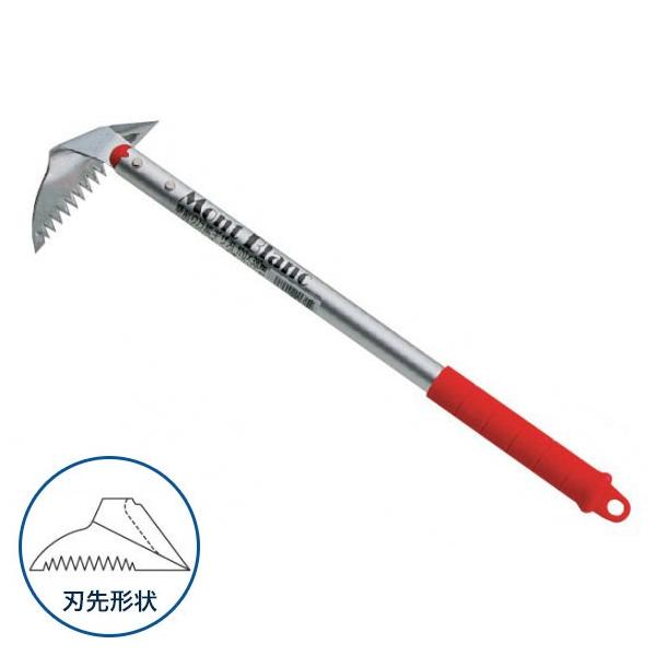 草削りとしての機能とステーキホー（本体右角を下向けにして使用する）としての機能を兼ね備えています。刃部のギザギザで草の根を引っ掛けて起こしてきます。【特長】●刃と柄の接合部に樹脂とリベットを使っていますのでがたつきません。●刃部は全身総焼入...