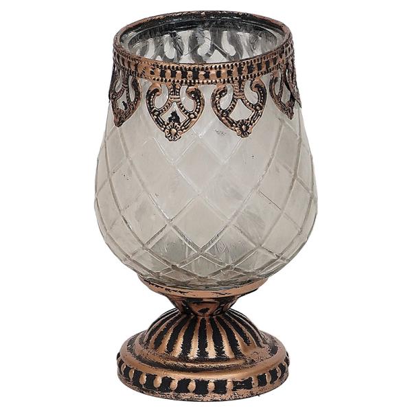 【サイズ】約直径8.5×高さ15cm【素材】ガラス・スチール【原産国】中国※色、形、サイズ等個体差がありますのであらかじめご了承ください。※素材の特性上、表面の歪み、凹み等がある場合がございます。※アンティーク調仕上げです。塗装はげ、サビ、...