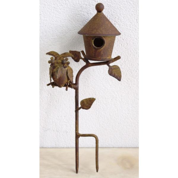 お庭やベランダ、リビング、玄関などを演出するアイテムとしておすすめ！トイレにおいても可愛い☆いろんなところに置いて楽しんでください。サイズ：W9.5×D6×H23センチ【ミニガーデンオウルハウス ふくろう】ガーデニング 庭 かわいい 風水 置物