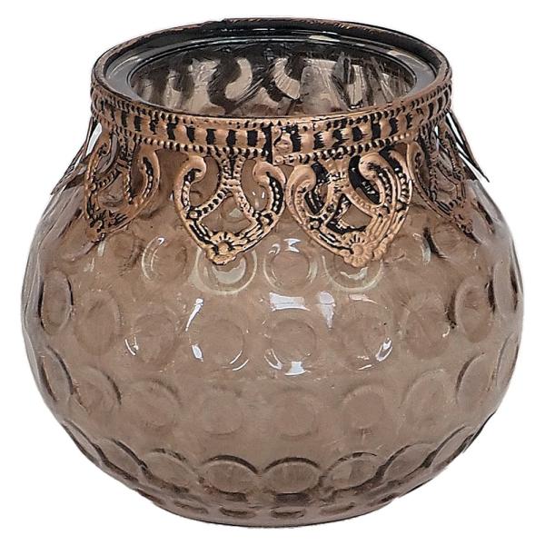 【サイズ】約直径10×高さ9.5cm【素材】ガラス・スチール【原産国】中国※色、形、サイズ等個体差がありますのであらかじめご了承ください。※素材の特性上、表面の歪み、凹み等がある場合がございます。※アンティーク調仕上げです。塗装はげ、サビ、...