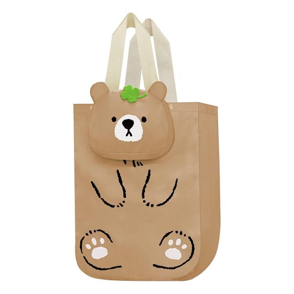 【キャラクター/グッズ/トイレ/くま/クマ/熊/サブバッグ】ほのぼのフレンズからエコバッグが登場☆小さくたたんで顔に収納できちゃう♪●サイズ：約H300×W220×D140mm（持ち手含まず）（収納時）約H115×W130×D20mm