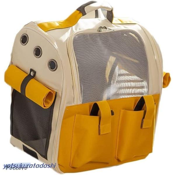 ペットキャリーバッグ リュック 軽量 犬りゅっくキャリー 小型犬 適応8kg 猫きゃりーバッグ きいろ ウサギ ドライブ 旅行 通院 F【通気性と大空間】いいメッシュなので、中のペットちゃんの様子がよく見えるし、お外の日光や新鮮な空気にペッ...