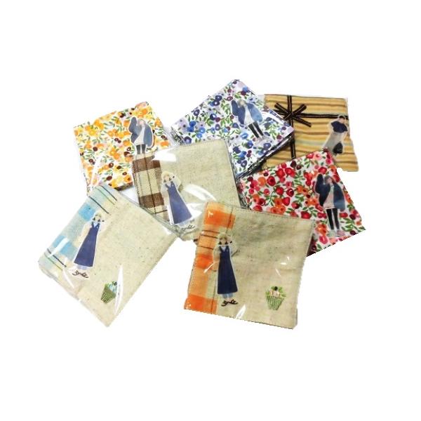 プチギフト　布コースター5枚セット　ハンドメイド　お届け方法ゆうパケットメール便で4セットまで　指定日代引き不可販売元　池村商会　生産地インド　素材　コットカ　麻　ポリエステル　サイズ10x10cm  5枚入り