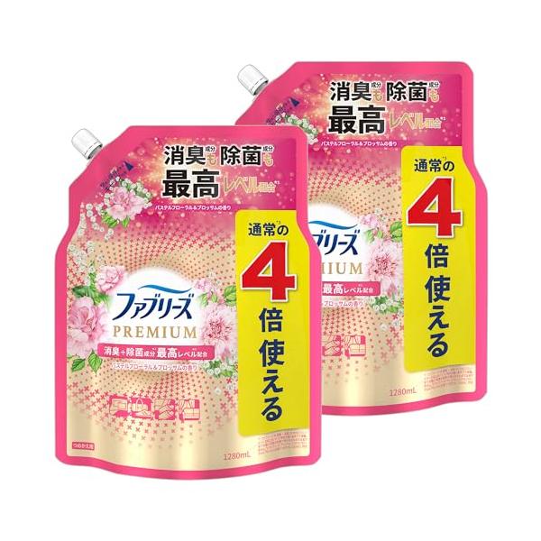 ・フローラル詰替特大×2・1280mLｘ2袋・消臭成分も除菌成分も最高レベル*のプレミアムシリーズ・金のファブリーズ *ファブリーズシリーズ内において。・漂白剤や洗剤を使って洗いたくても洗えない布製品も徹底消臭・3D浸透除菌*で、繊維の奥ま...