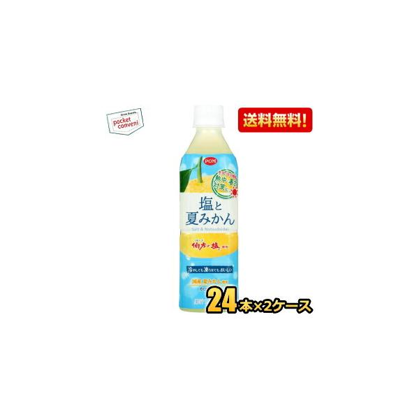 送料無料 えひめ飲料 POM ポン 塩と夏みかん 490mlペットボトル 48本(24本×2ケース) 熱中症対策