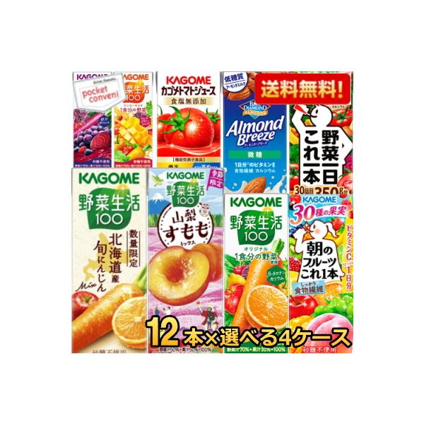12本単位で4種類を選べる!! 送料無料  カゴメ200ml紙パックシリーズ 選べる48本セット (野菜ジュース トマトジュース 野菜生活100 )野菜一日これ一本200ml朝のフルーツこれ一本 200ml野菜生活100 オリジナル 200...