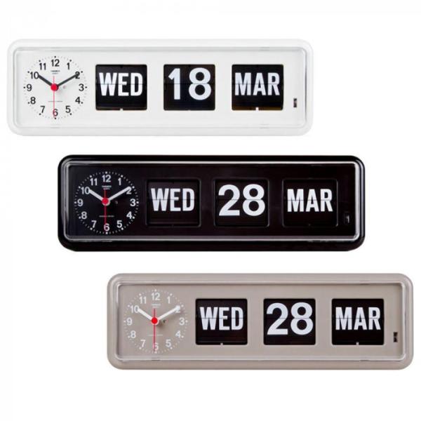 パタパタめくれるカレンダー付きの時計です。壁掛け・置き時計として使用可能。パタパタと切り替わるカレンダーの隣にアナログ時計を配置したデザインで、日付も時刻も一度に確認でき便利です。レトロな雰囲気ただよう、シンプルで落ち着いたデザインはお部屋...