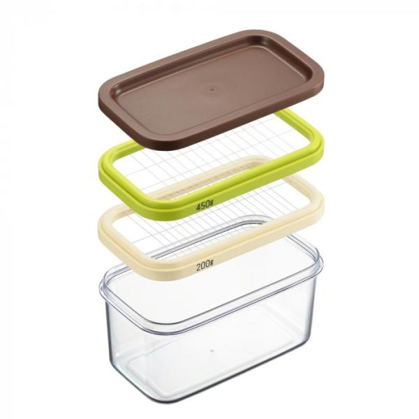 バターをワイヤープレートにのせて、ふたでギュッと押せば約5gのうす切りが完成です。フタをして冷蔵庫にそのまま保存可能なので便利です。 生産国:日本 素材・材質:フタ/ポリエチレン(耐熱温度80度、耐冷温度-30度)フイヤープレート枠/ABS...