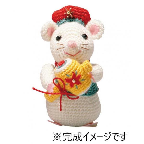 縁起のいい大黒天の白ねずみが作れます。 生産国:日本 商品サイズ:出来上がり寸法:約高さ14cm×幅8cm 仕様:初級~中級デザイン:福村弘美 セット内容:ミルキーキッズ/白(51)、赤(58)、黄(53)、ピンク(57)エタニティラメ/タ...