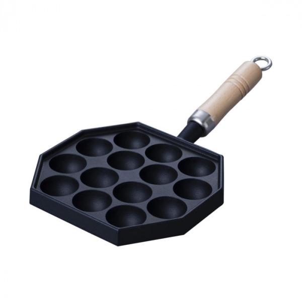 丸くふっくらとしたたこ焼きが出来上がります。 生産国:日本 素材・材質:本体:鋳鉄持手:木製 商品サイズ:本体:35.5×19×H7.5cm、穴径:4cm、深さ2.5cm 仕様:熱源:ガス・直火・IH等使用可　※サプライヤー直送品　ご注文後...