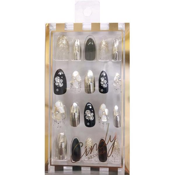 ブラックネイルときらきらで高見え! 生産国:中国 素材・材質:ABS樹脂 商品サイズ:W72×H148×D25mm 重量:27g セット内容:8サイズ20枚　※サプライヤー直送品　　