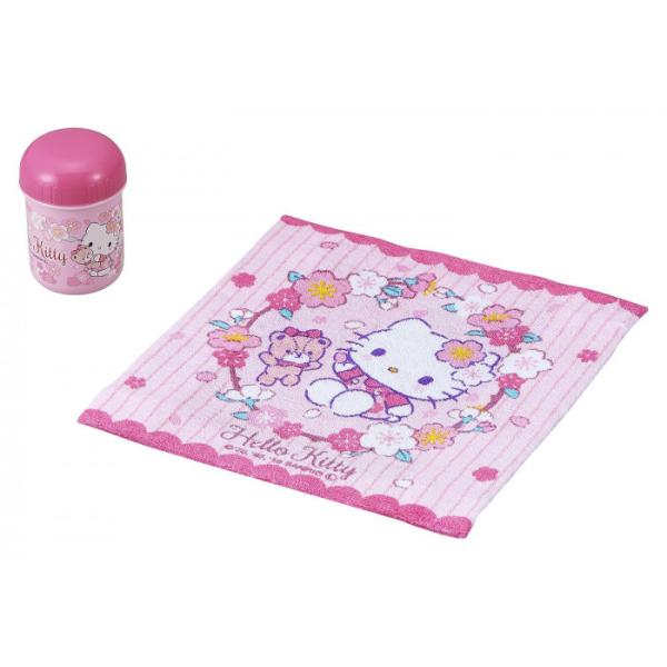 ケース付きなので持ち運びに便利。 生産国:ケース:日本、タオル:中国 素材・材質:本体・フタ:PP、おしぼり:綿100% 商品サイズ:ケース:直径63×H91mm 仕様:コピーライト:(C)’76’85’19 SANRIO(L)　※サプライ...