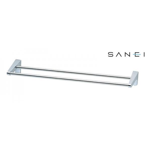 シンプルなデザインの二段タオル掛けです。 生産国:日本 素材・材質:パイプ:ステンレス 商品サイズ:630×106×79mm、パイプ長さ:610mm 付属品:ビス　※サプライヤー直送品　　