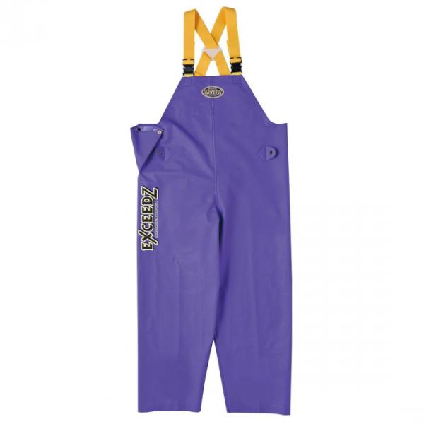 PVC水産用合羽の胸付ズボンです。腰下の「EXCEEDZ」マークがポイント。もちろんプロも納得の造りです。 生産国:中国 素材・材質:表面:PVC(耐寒配合)裏面:ポリエステル100% 商品サイズ:M 仕様:総厚:0.4mmはっ水着脱式調節...