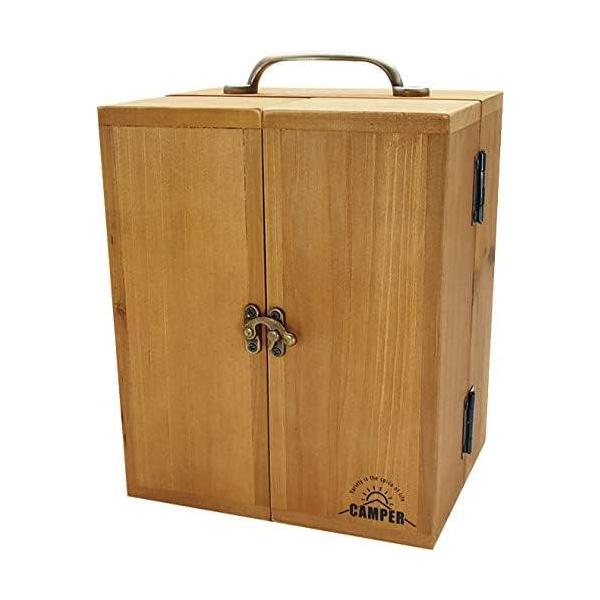 スパイスをおしゃれに収納、持ち運びできます。留め具を外して左右に開くキャビネットタイプです。スイング型の留め具のため簡単に開閉できます。3つのスペースに分かれています。中央上段はスパイスをディスプレイでき、下段は引き出しになっています。両サ...