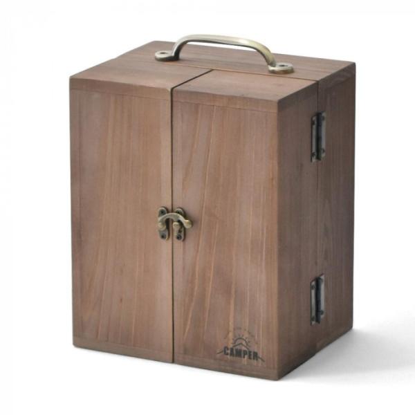 左右に開くキャビネットタイプです。アウトドアスパイスや醤油ボトルがピッタリ収まるサイズになっています。引き出しは、ミニパックの調味料やアウトドアナイフの収納も可能です。固定ハンドル付きで安定した持ち運びが可能です。 生産国:中国 素材・材質...