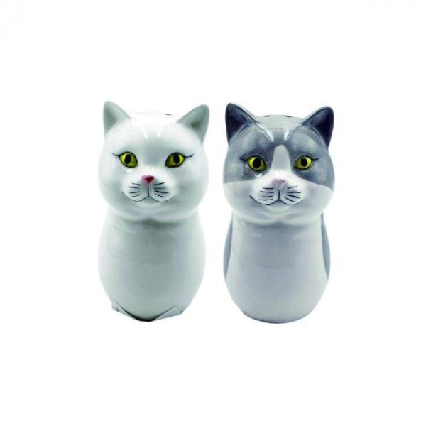 ネコをモチーフとしたソルト&amp;ペッパーセット。2個穴が空いているタイプは、さらさらした塩用。3個穴が空いているタイプは湿気を吸いやすいコショウ用です。 生産国:中国 素材・材質:セラミック 商品サイズ:45×45×90mm　※サプライ...